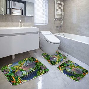 Kithstore Cartoon Tropical Jungle Tree Frog Butterfly Bathroom Rugs 20 x 31 Bath Mat 16 x 24 Sets 3 Piece Memory Foam Anti Slip Absorbent Mats U-Shaped Contour Shower Mat