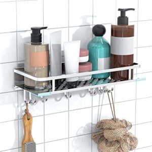 shower caddy bathroom shower organizer no drilling/drilling install shower shelf for inside shower with 8 hooks detachable wall mounted shower shelves for dorm bathroom toilet kitchen storage