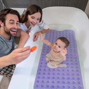 ROSMARUS Shower Mat Extra Long 16” x 39” Non-Slip Bath Mat for Tub with Suction Cups and Drain Holes Bathtub Mats for Kids, Baby, Bathroom Shower Floor Mat Anti Slip Bathtub Accessories, Purple