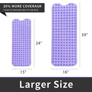 ROSMARUS Shower Mat Extra Long 16” x 39” Non-Slip Bath Mat for Tub with Suction Cups and Drain Holes Bathtub Mats for Kids, Baby, Bathroom Shower Floor Mat Anti Slip Bathtub Accessories, Purple