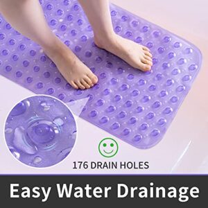 ROSMARUS Shower Mat Extra Long 16” x 39” Non-Slip Bath Mat for Tub with Suction Cups and Drain Holes Bathtub Mats for Kids, Baby, Bathroom Shower Floor Mat Anti Slip Bathtub Accessories, Purple