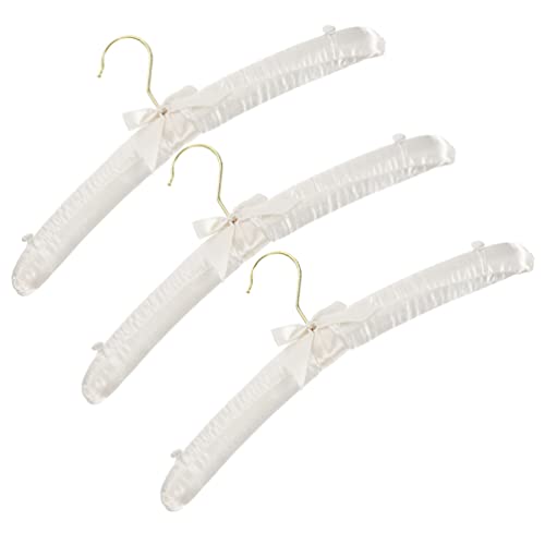 DECHOUS 3pcs Satin Padded Hangers Clothes Hanger Anti Slip Cushioned Hangers Sweaters Silk Hangers Wedding Dress Hangers Sponged Padded Clothes Hangers with Buttons White