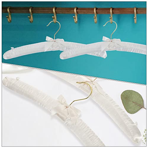 DECHOUS 3pcs Satin Padded Hangers Clothes Hanger Anti Slip Cushioned Hangers Sweaters Silk Hangers Wedding Dress Hangers Sponged Padded Clothes Hangers with Buttons White