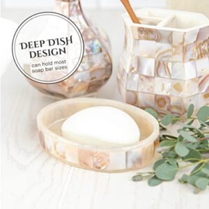 Creative Scents Decorative Bathroom Accessories Set - 4 Piece Bathroom Accessory Set Covered with Natural Mother of Pearl Shells Includes: Soap Dispenser, Toothbrush Holder, Tumbler and Soap Dish