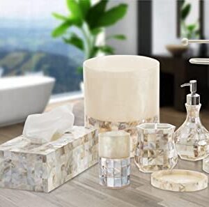 Creative Scents Decorative Bathroom Accessories Set - 4 Piece Bathroom Accessory Set Covered with Natural Mother of Pearl Shells Includes: Soap Dispenser, Toothbrush Holder, Tumbler and Soap Dish