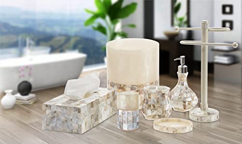 Creative Scents Decorative Bathroom Accessories Set - 4 Piece Bathroom Accessory Set Covered with Natural Mother of Pearl Shells Includes: Soap Dispenser, Toothbrush Holder, Tumbler and Soap Dish