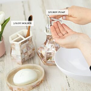 Creative Scents Decorative Bathroom Accessories Set - 4 Piece Bathroom Accessory Set Covered with Natural Mother of Pearl Shells Includes: Soap Dispenser, Toothbrush Holder, Tumbler and Soap Dish