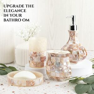 Creative Scents Decorative Bathroom Accessories Set - 4 Piece Bathroom Accessory Set Covered with Natural Mother of Pearl Shells Includes: Soap Dispenser, Toothbrush Holder, Tumbler and Soap Dish