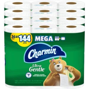 charmin ultra gentle toilet paper, 36 mega rolls = 144 regular rolls