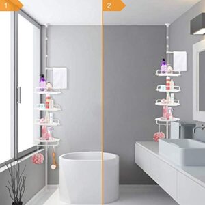 Ejoyous Tension Corner Shower Caddy, 4 Tier Height Adjustable Bathroom Corner Shower Rack Organizer Telescopic Rustproof Shower Caddy Pole for Storing Shampoo, Conditioner, Soap - White