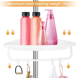 Ejoyous Tension Corner Shower Caddy, 4 Tier Height Adjustable Bathroom Corner Shower Rack Organizer Telescopic Rustproof Shower Caddy Pole for Storing Shampoo, Conditioner, Soap - White