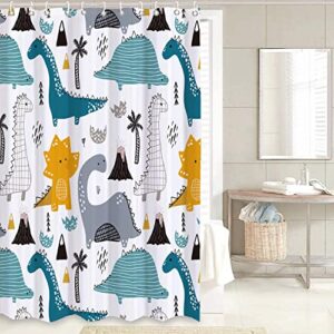 GRIEKOWE Cartoon Dinosaur Shower Curtain Sets, 4 Pcs Boys Cute Kids Funny Animal Graffiti Dino Multi Color Children Fabric Waterproof Home Bed, Shower Curtains with 12 Hooks Included(72X72in)