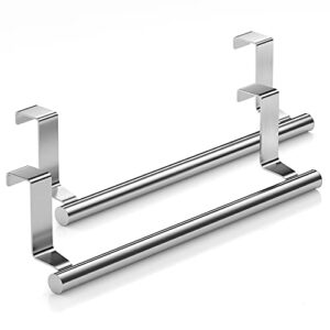 mosuch stainless steel over door towel rack bar holders for universal fit on over cabinet cupboard doors 2 pack