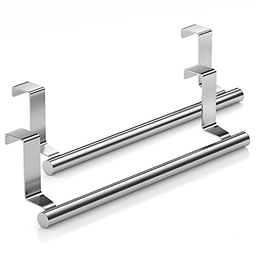 Mosuch Stainless Steel Over Door Towel Rack Bar Holders for Universal Fit on Over Cabinet Cupboard Doors 2 Pack