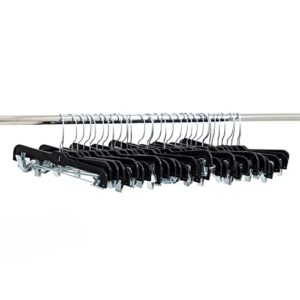 Super Heavy-Duty 14 inch Wide Black Plastic Skirt or Pant Hangers with Swivel Hook and Adjustable Clips (Quantity 25) (Black, 25)