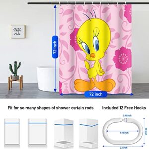 4PCS Anime Shower Curtain Set Accessories with Kawaii Bird Shower Curtains Non-Slip Rugs for Women,Toilet Lid Cover and Bath Mat 12 Hooks,Funny Cartoon Bathroom Decor,Gifts for Boys Girls 72 x 72 inch