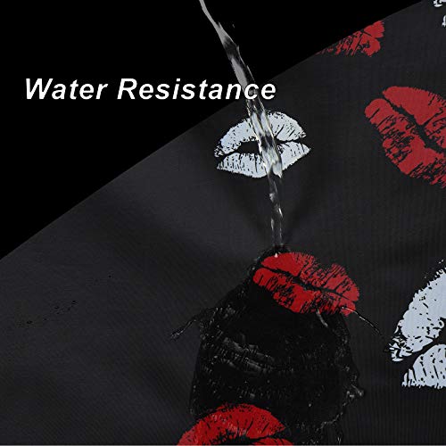 Alishomtll 4 Pcs Red and Black Shower Curtain Set with Non-Slip Rug, Toilet Lid Cover and Bath Mat, Lips Get Naked Shower Curtain with 12 Hooks, Waterproof Funny Quotes Bathroom Shower Curtains