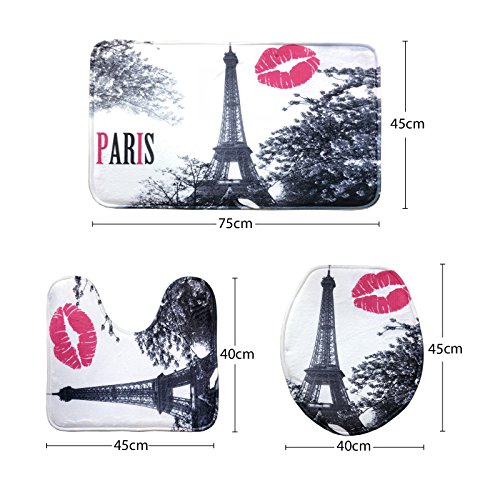 Amagical 16 Piece Chic Grey Paris Eiffel Tower Fabric Shower Curtain Set Bath Mat Set Contour Mat Toilet Cover Peach Kiss Lips Printed Fabric Curtain with 12 Hooks