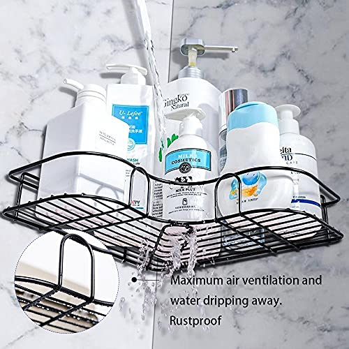 Shower Caddy Corner Shelf Organizer 2 PACK With 8 Pack Powerful Adhesive Hooks Wall Mounted Rust Proof Shower Rack No Drilling Corner Shower Shelf For Bathroom Storage Bathtub Accessories Black…