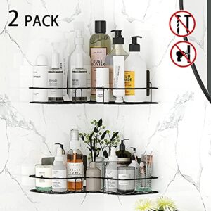 Shower Caddy Corner Shelf Organizer 2 PACK With 8 Pack Powerful Adhesive Hooks Wall Mounted Rust Proof Shower Rack No Drilling Corner Shower Shelf For Bathroom Storage Bathtub Accessories Black…