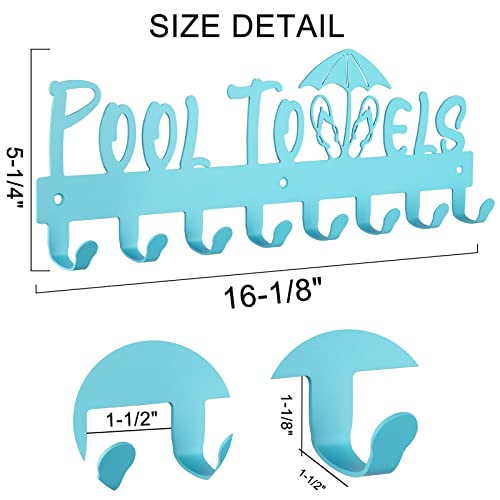 Pool Towel Rack with 8 Hooks, Towel Holder Wall Mounted for Outdoor or Bathroom, Towel Hanger for Hanging Bathrobes, Towels, Clothes - Perfect Pool Area Outside Sign and Decor (Blue)