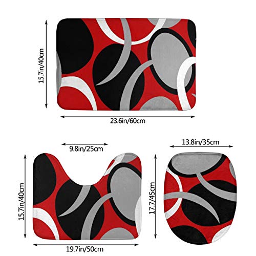 Vbcdgfg Bathroom Rugs Sets 3 Piece Modern Circles Swirls Gray Black Red Bathroom Rugs