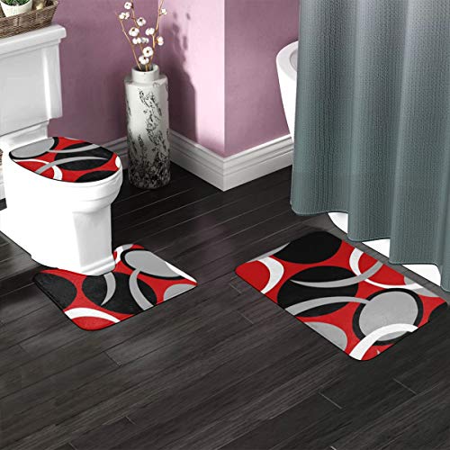 Vbcdgfg Bathroom Rugs Sets 3 Piece Modern Circles Swirls Gray Black Red Bathroom Rugs