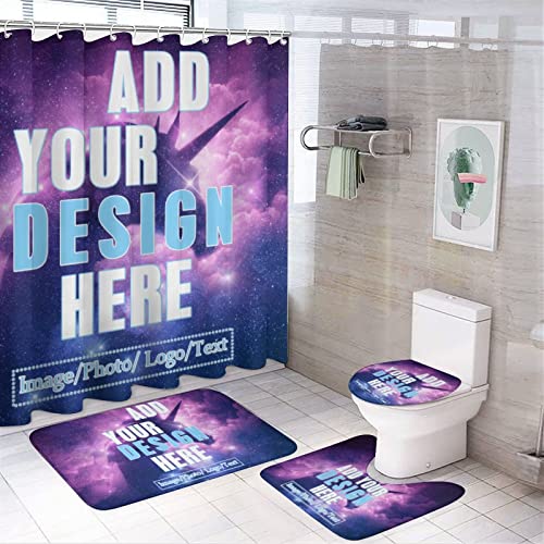 Mfiwrky Custom Shower Curtain Set, Personalized Shower Curtain 72 x 72 Inch Add Your Photo Text Logo Bathroom Set 4Pcs, Customized Shower Curtain Sets with Rugs 4Pcs Gifts for Boys Girls Men Women