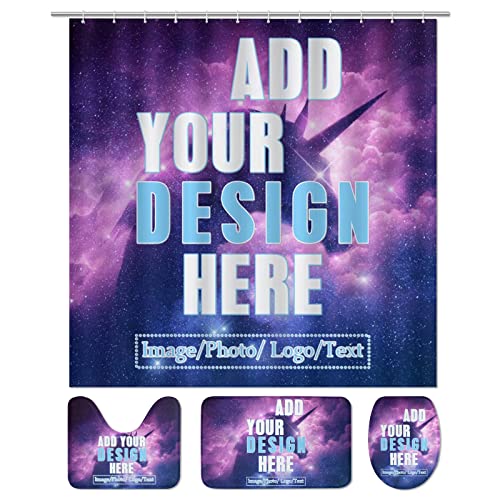 Mfiwrky Custom Shower Curtain Set, Personalized Shower Curtain 72 x 72 Inch Add Your Photo Text Logo Bathroom Set 4Pcs, Customized Shower Curtain Sets with Rugs 4Pcs Gifts for Boys Girls Men Women