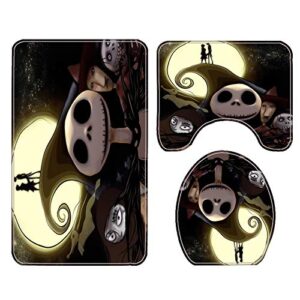 TAWOAO 4 Pcs Jack Skellington Shower Curtain Set with Non-Slip Rugs,Toilet Lid Cover and Bath Mat,Nightmare Before Christmas Shower Curtain with 12 Hooks