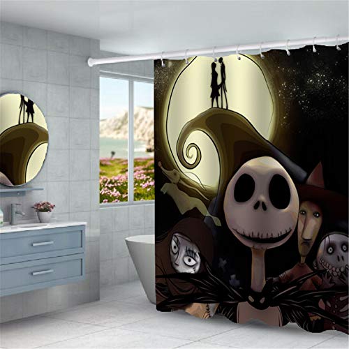 TAWOAO 4 Pcs Jack Skellington Shower Curtain Set with Non-Slip Rugs,Toilet Lid Cover and Bath Mat,Nightmare Before Christmas Shower Curtain with 12 Hooks