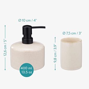 Navaris Ceramic Bathroom Accessories Set (3 Pieces) - Includes Soap Dispenser, Toothbrush Holder, Soap Dish - Modern Bath Accessory Holders - Sand