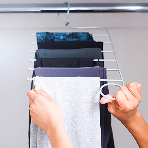 Jokari Set of 2 Non Slip 6 in 1 Space Saving Hangers for Leggings, Pants, Scarves and More. Maximize Storage, Hang Six Pairs Of Slacks, Jeans and Any Material Workout or Yoga Pants, and Won't Slip Off