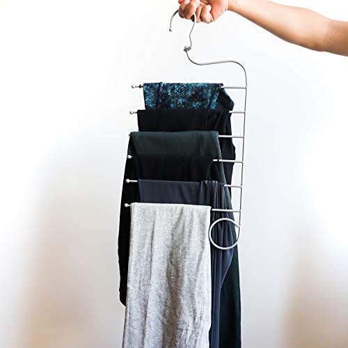 Jokari Set of 2 Non Slip 6 in 1 Space Saving Hangers for Leggings, Pants, Scarves and More. Maximize Storage, Hang Six Pairs Of Slacks, Jeans and Any Material Workout or Yoga Pants, and Won't Slip Off