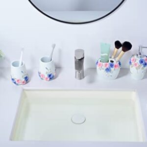 Ximlike Floral Bathroom Accessories Set Light Green, 5-Piece Resin Bathroom Completes Set Flower Pattern, Toothbrush Holder, Soap Dispenser, Tumbler, Soap Dish, Bathroom Vanity Organizer Decor Sets