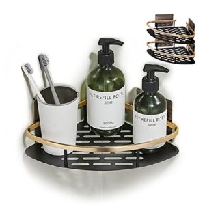 rozzwild shower caddy 2 pack adhesive wall mounted no drilling washstand organizer aluminum alloy rustproof shelf bathroom kitchen storage rack matte black gold (triangle)