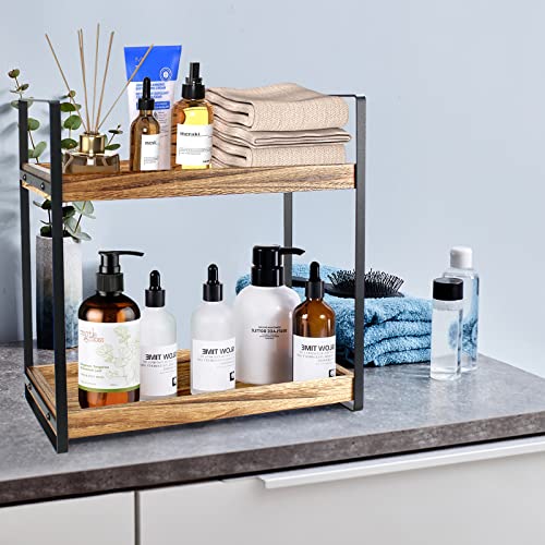 2 Tier Bathroom Countertop Organizer Wood Bath Tray Makeup Cosmetic Holder for Bathroom Kitchen