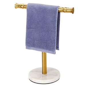 luxmay towel rack with natural marble base t-shape hand towel holder stand sus304 stainless steel for bathroom vanity countertop (gold brushed)