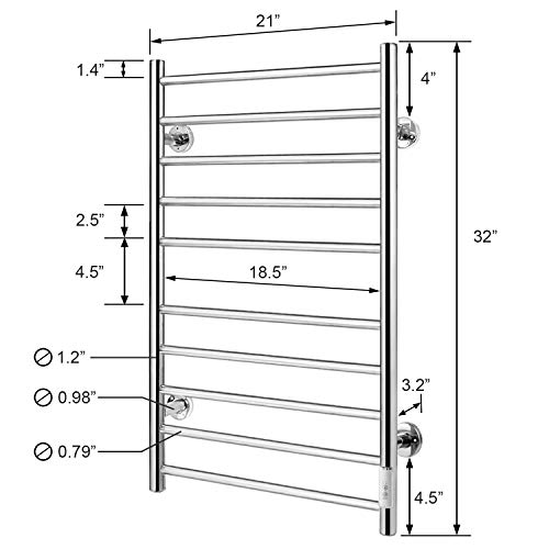 JSLOVE Towel Warmer Wall Mounted Heated Towel Racks for Bathroom, Stainless Steel Hot Towel Rack with Timer (Silver-10 Bars)