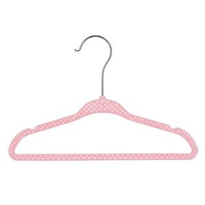 Pink Polka Dot Velvet Clothes Hangers for Baby Nursery and Kids Closet, Ultra Thin, Nonslip (11 Inches, 50 Pack)