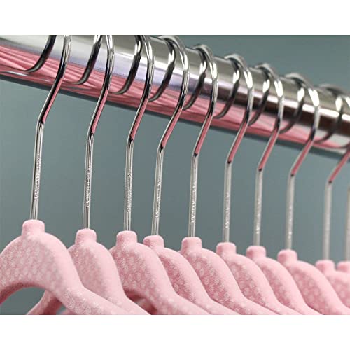 Pink Polka Dot Velvet Clothes Hangers for Baby Nursery and Kids Closet, Ultra Thin, Nonslip (11 Inches, 50 Pack)