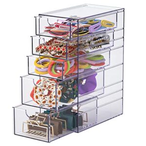 noverlife clear containers for hair accessory organizing, plastic hair accessory organizer box with 5 drawers, hair accessory container, storage organization drawers set for hair ties accessory