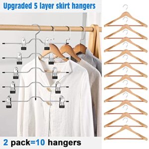 24 Pack Magic Space Saving Hangers+2 Pack Skirt Hangers Stainless Steel Multifunctional Clothes Pant Rack Dorm Room Essentials Closet Hanger Organizer for Pants Jeans Trousers Skirts