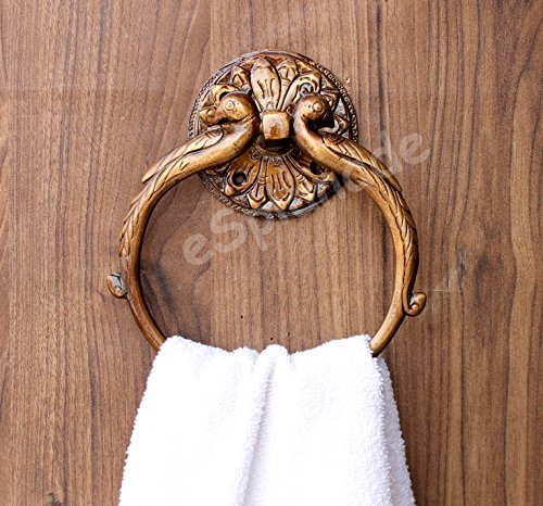 Esplanade 7.5" Inches - Brass Hand Towel Hanger Holder | Hand Towel Hanger Holder | Towel Holder for Bathroom in Twin Peacock Design