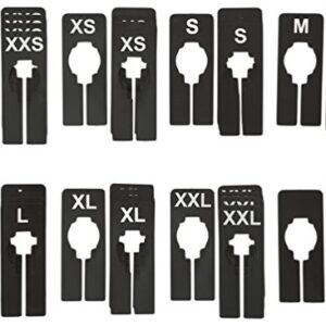 NAHANCO QSDBWKIT4, Black Rectangular Clothing Size Dividers with White Print for XXS-XXL, 1Blank, Kit of 40 (7 Sizes and 1 Blank, 5 of Each)