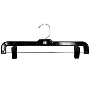 nahanco 8600pc 14" shiny black plastic hanger, heavy weight skirt slack hanger with black plastic clips (pack of 100), black clips & chrome hook