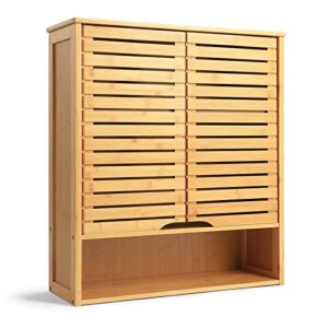 hynawin bamboo wall cabinet with adjustable shelf, medicine cabinet for bathroom living room, over-the-toilet floating cabinet