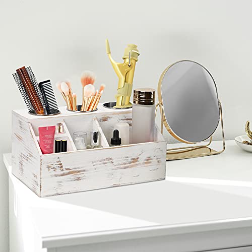 Wooden Hair Tool Organizer, Rustic Hair Dryer Holder ,Bathroom Organizer Countertop, Organizer for Vanity and Bathroom Accessories,Elegant Design Vanity Caddy Organizers for Makeup