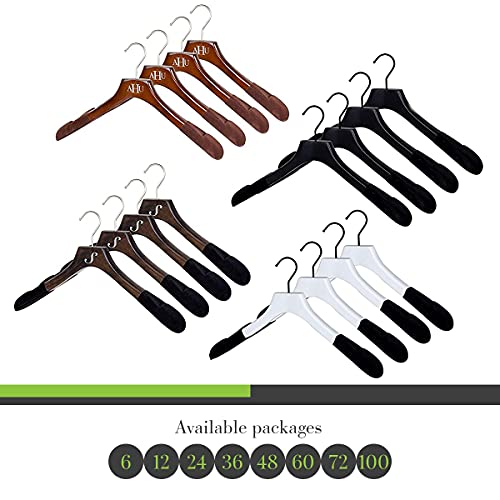 Premiere Luxe Wood Hangers - Heavy Duty Pants Hangers, Skirt Hangers, Coat Hangers with Velvet Flocking - Non Slip, Slim and Space Saving Hanger (Mahogany Matte with Black Velvet, 6)