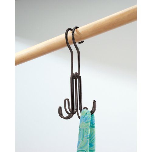 iDesign Classico Metal Over the Rod Hooks, Closet Accessory Organizer for Ties, Belts, Scarves, Handbags, Jewelry, 2.8" x 2.8" x 6.5", Bronze